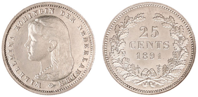 Queen of the Auction: 1891 Netherlands 25 Cents Brings Record $1.13 ...